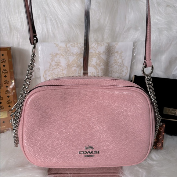 Coach | Bags | Coach Pink Pebbled Leather Crossbody Callout Small Pen ...